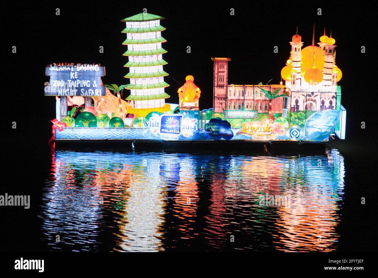 Floats by Perak state of Malaysia is decorated with replicas of ...