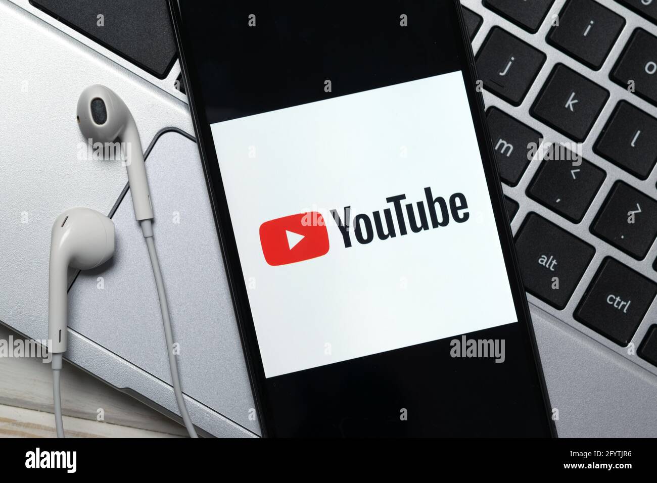 Krakow, Poland - October 05, 2020: YouTube application sign on the ...