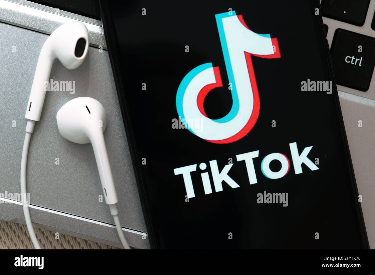 Krakow, Poland - October 16, 2020: Tiktok sign on the smartphone screen ...