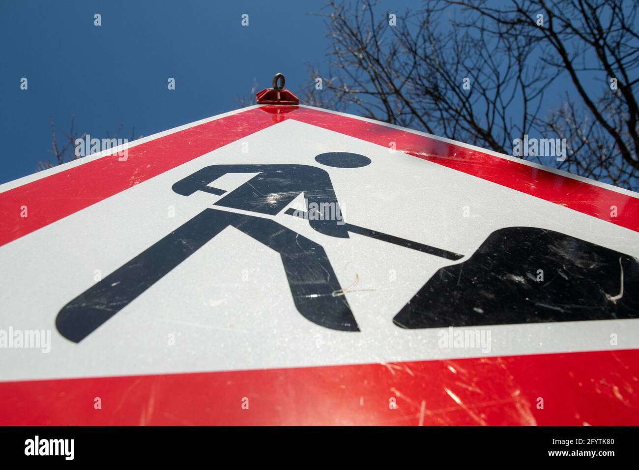 A low angle shot of a triangle, construction signboard Stock Photo - Alamy