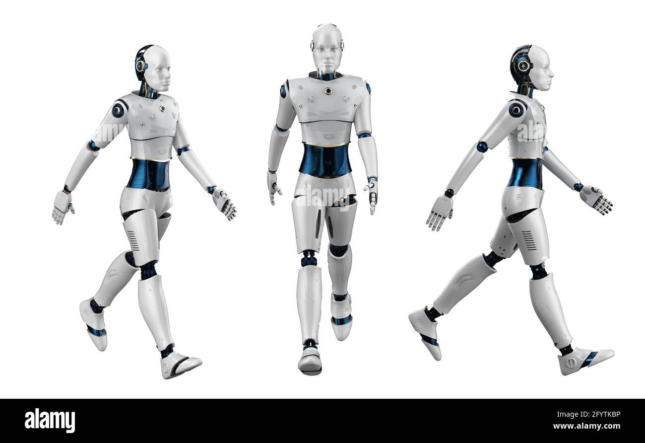 3d rendering set of artificial intelligence robots or cyborgs move Stock Photo - Alamy