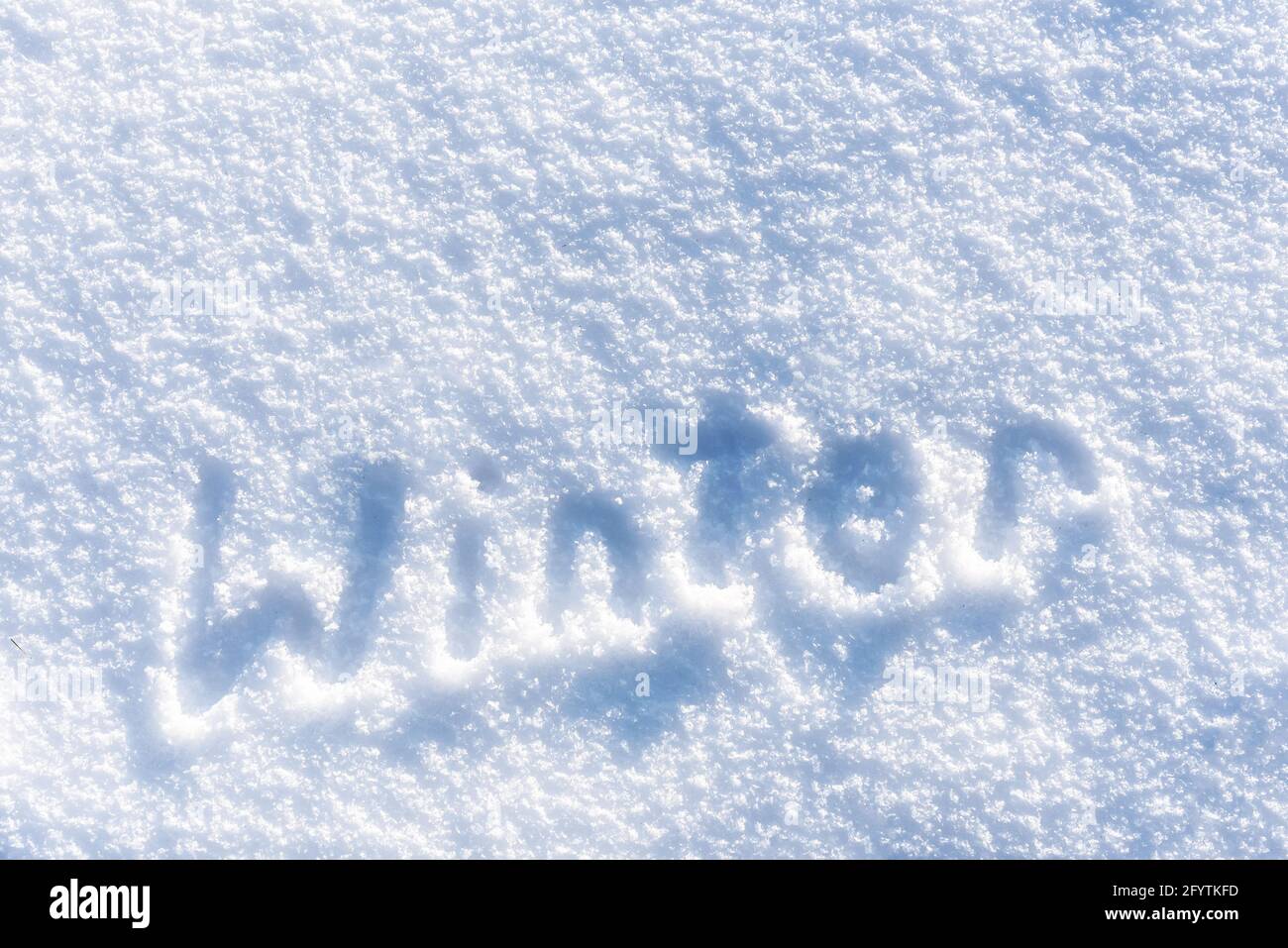 Full frame fresh snow texture background with winter text Stock Photo ...