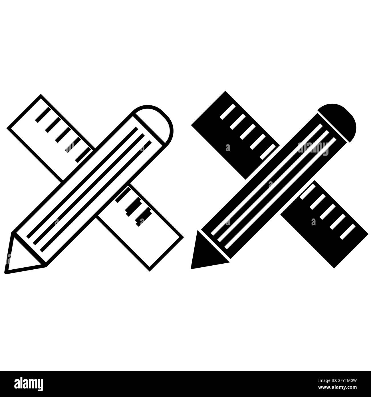 pencil and ruler icon on white background. stationery sign. education ...