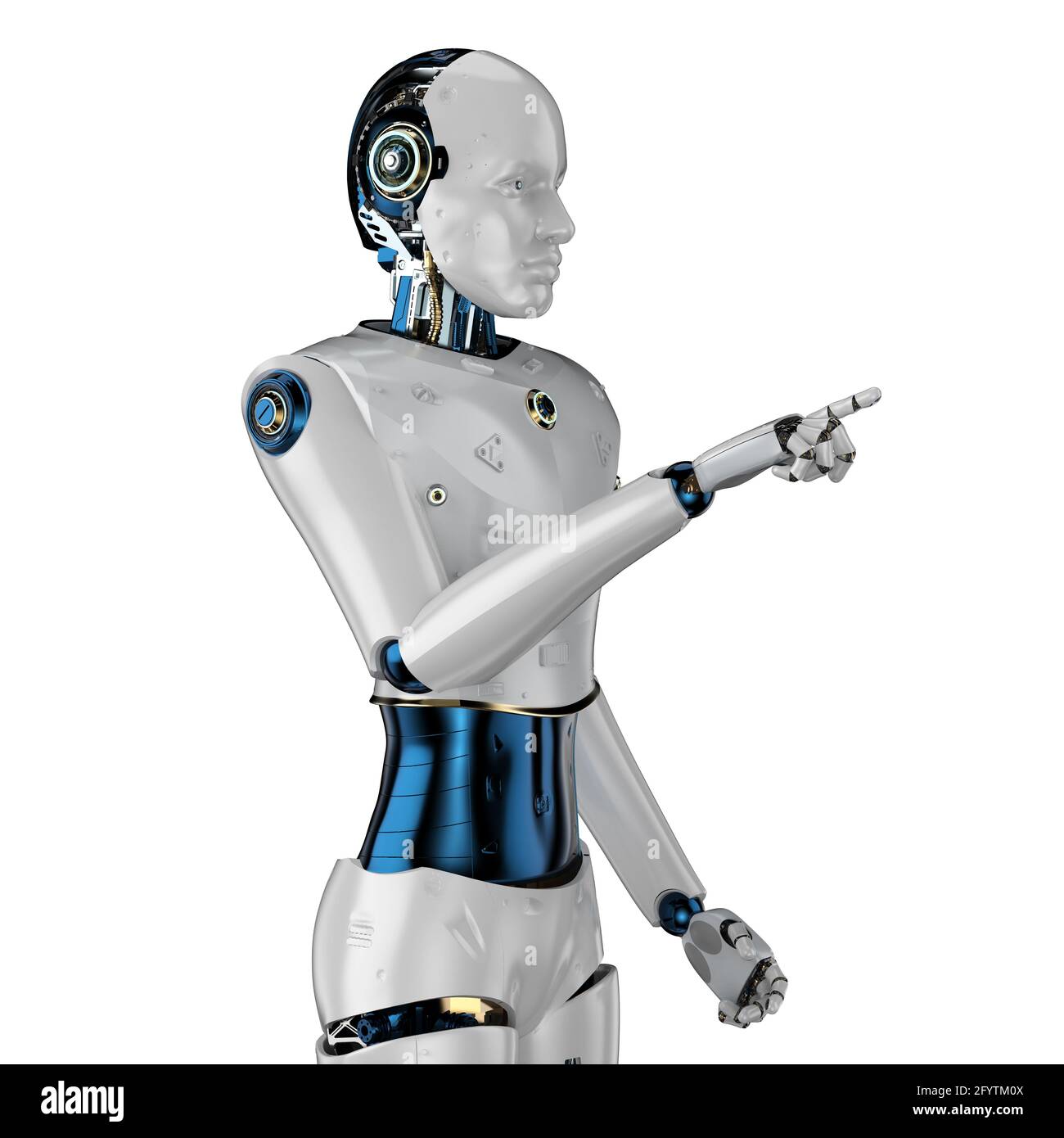 3d rendering artificial intelligence robot or cyborg finger point isolated on white background ...