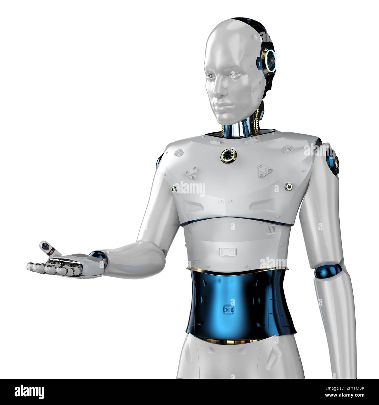 3d rendering artificial intelligence robot or cyborg open hand isolated ...