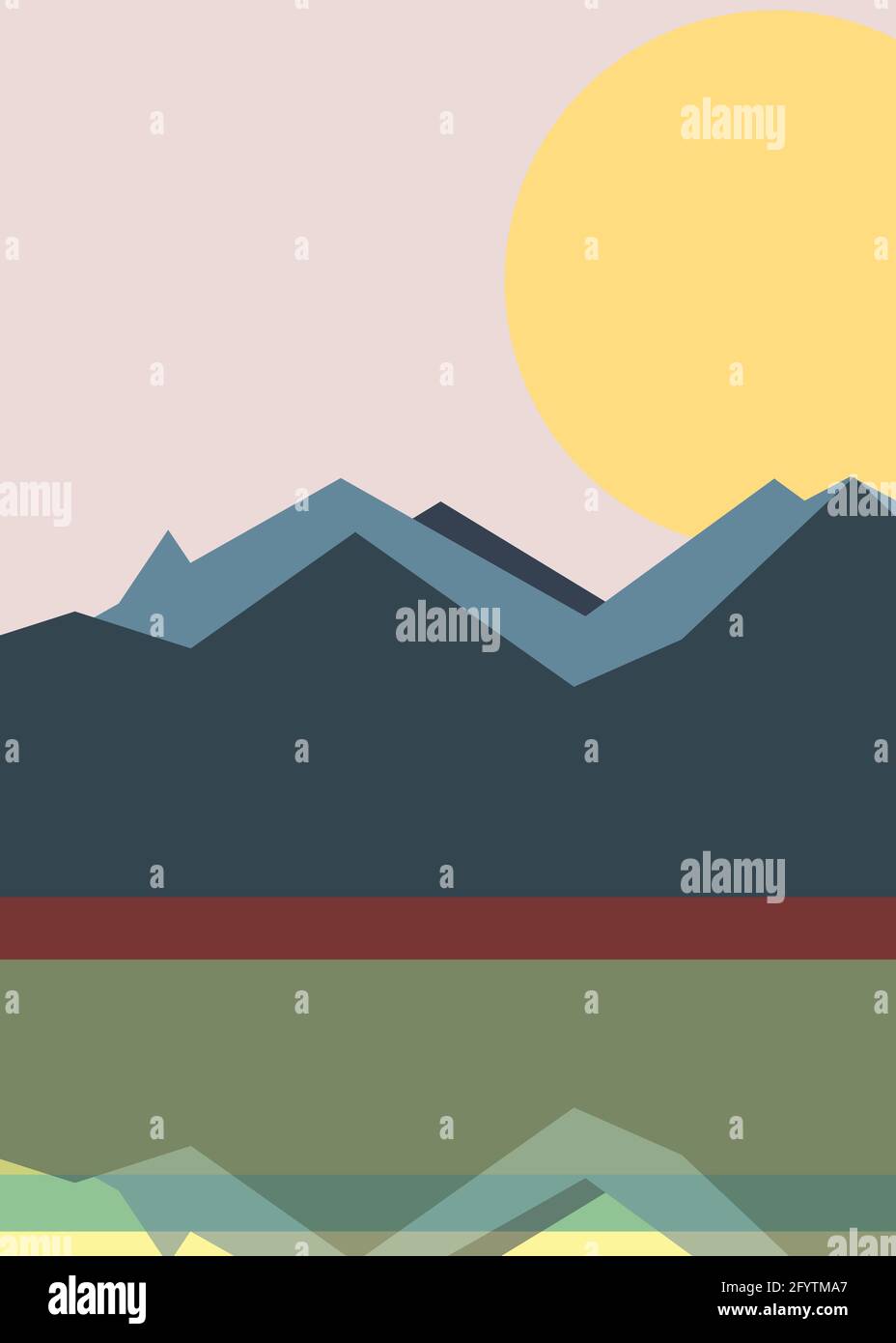 Geometric landscape silhouette generative art poster illustration Stock ...