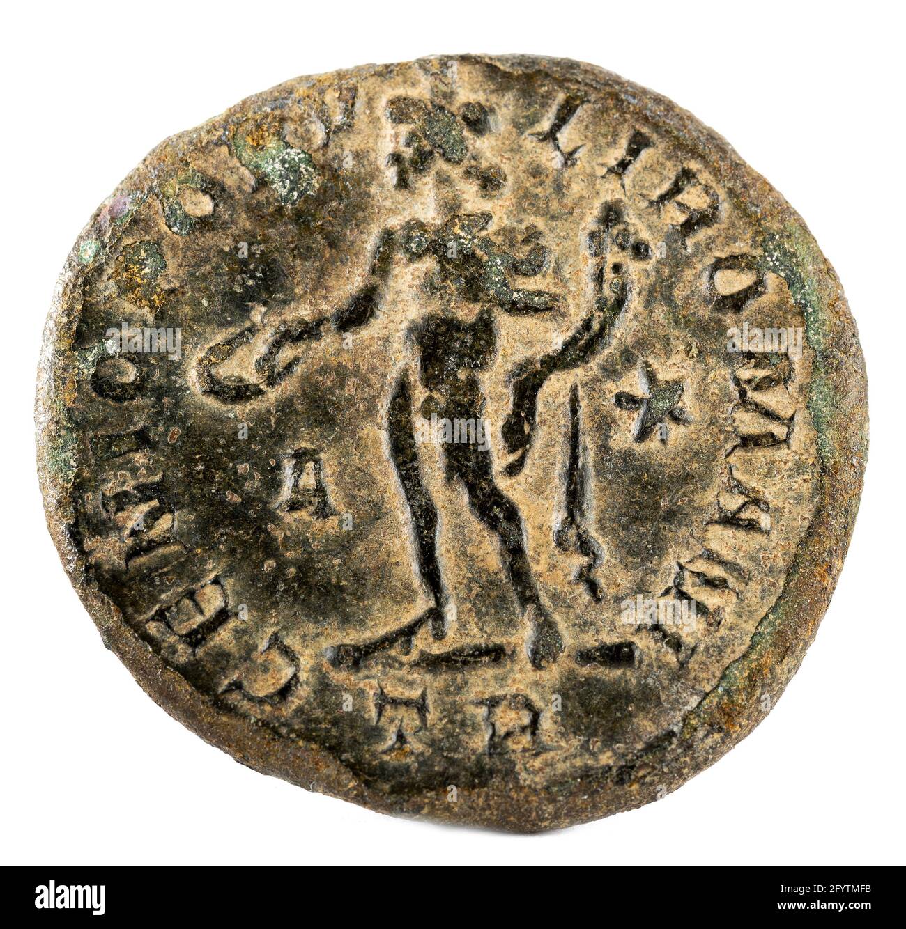 A reverse ancient Roman copper coin of Emperor Constantius isolated on ...