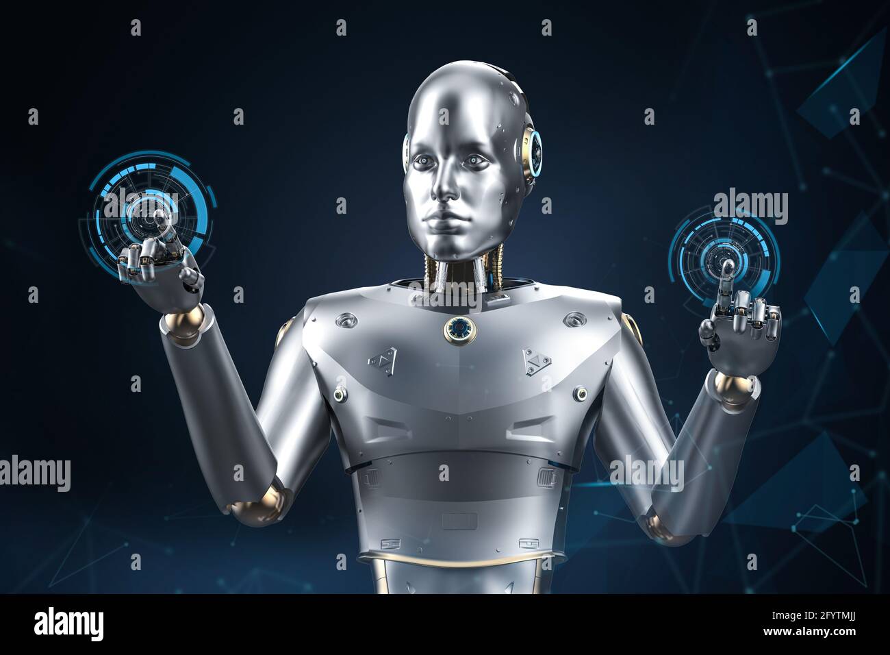 3d rendering artificial intelligence robot or cyborg finger point at ...