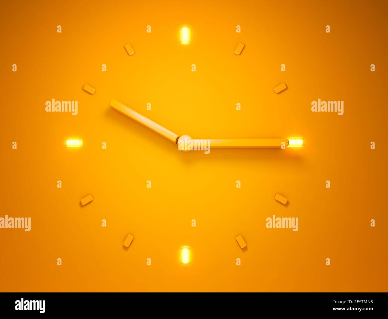 An orange clock showing quarter past nine Stock Photo - Alamy