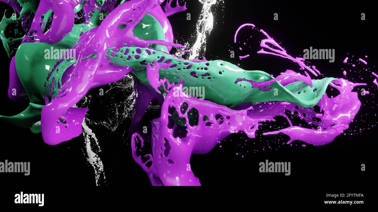 3D render, Colour liquids Splash, Abstract fluid background Stock Photo ...