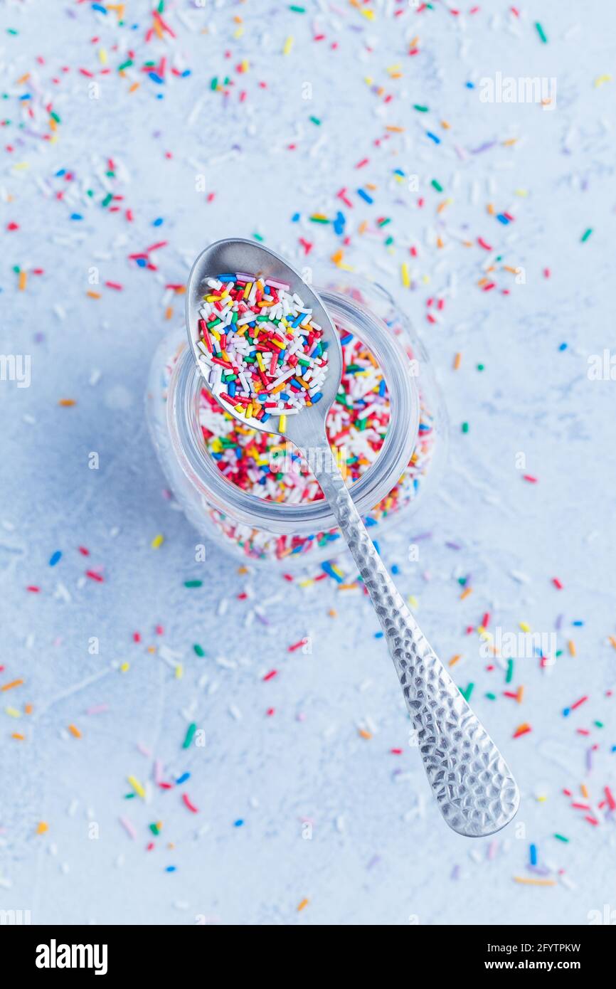 Colorful sugar sprinkles for baking in icy tone - baking concept Stock ...