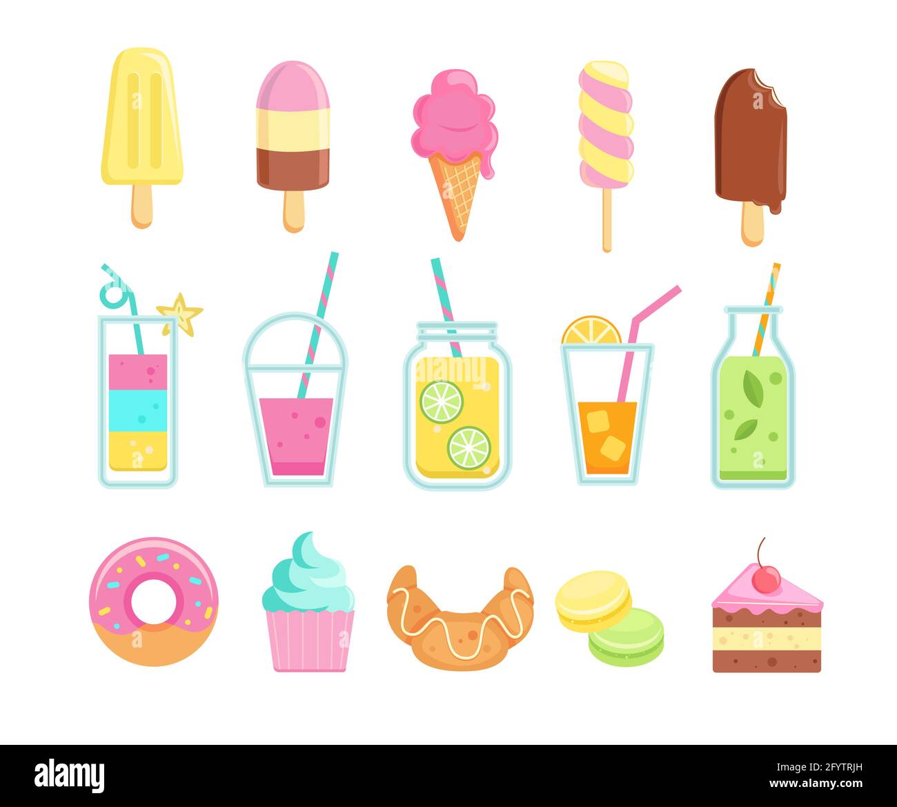 Set of tasty sweet summer drinks and food icons Stock Vector Image ...