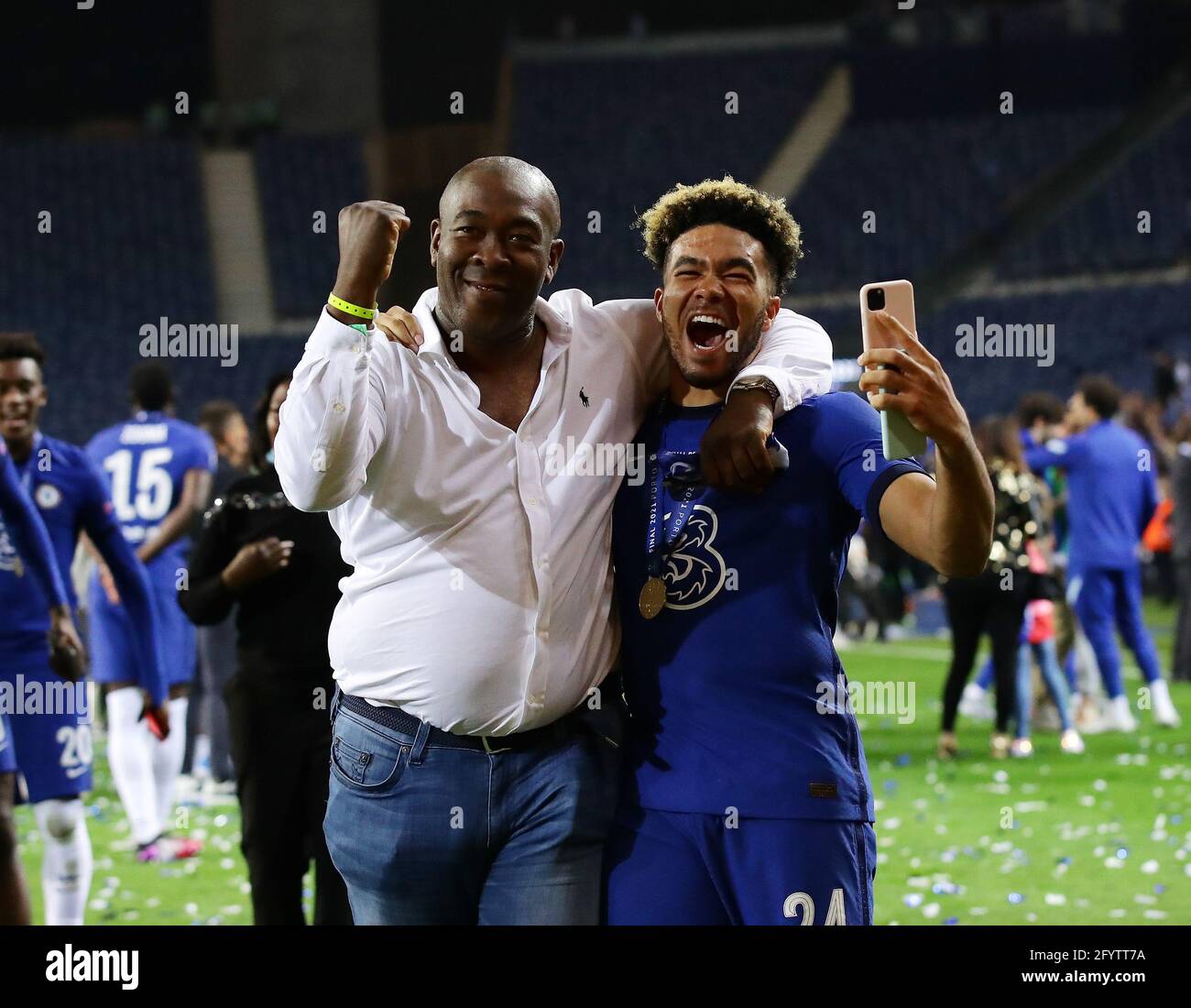 Porto, Portugal, 29th May 2021. Reece James of Chelsea with his dad ...