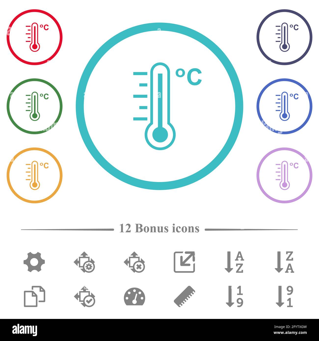 Celsius thermometer warm temperature flat color icons in circle shape ...