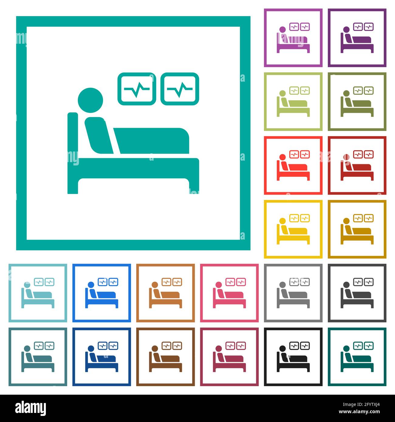 Intensive care flat color icons with quadrant frames on white ...