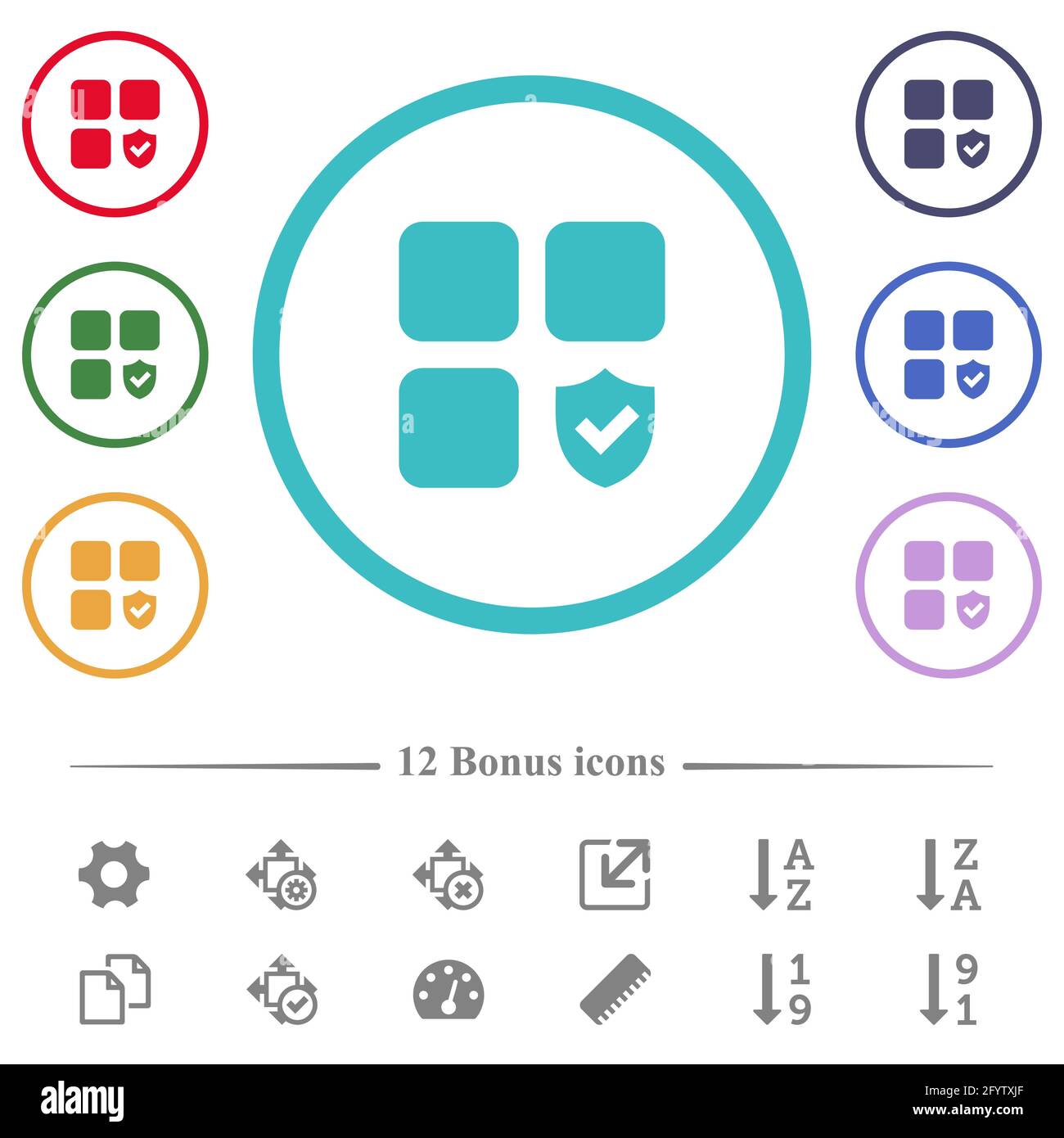 Protected component flat color icons in circle shape outlines. 12 bonus ...
