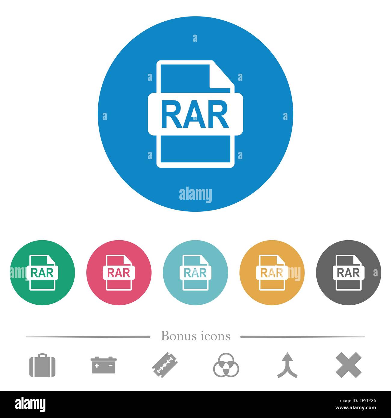 RAR file format flat white icons on round color backgrounds. 6 bonus icons included Stock Vector ...