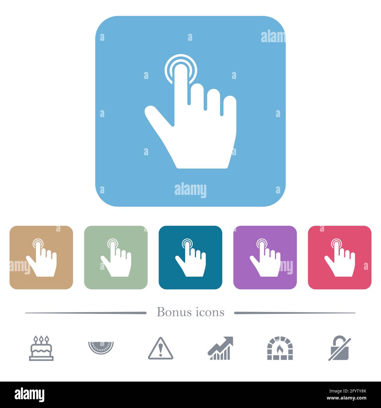 right handed clicking gesture white flat icons on color rounded square ...
