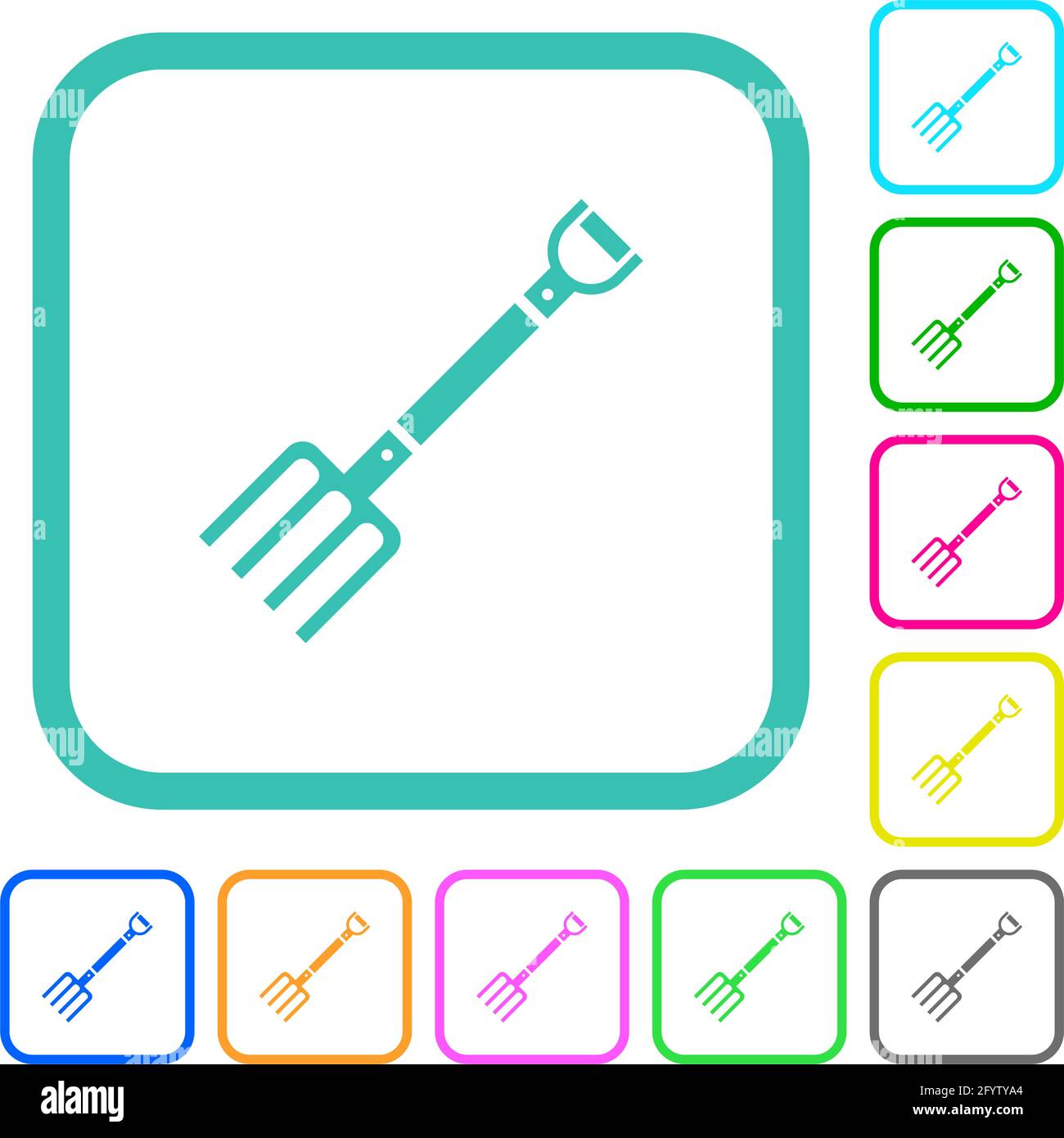 Pitchfork vivid colored flat icons in curved borders on white ... Pitchfork vivid colored flat icons in curved borders on white ...