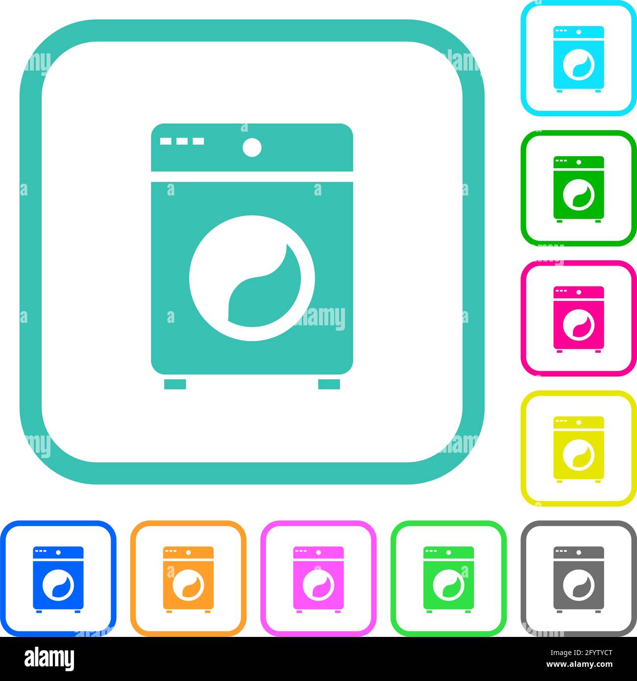 Washing machine vivid colored flat icons in curved borders on white ...