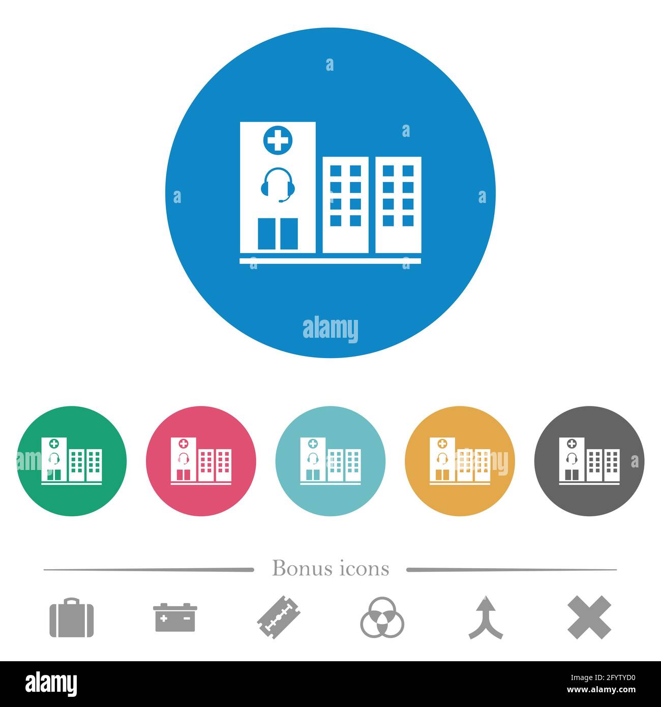 Medical assistance flat white icons on round color backgrounds. 6 bonus ...