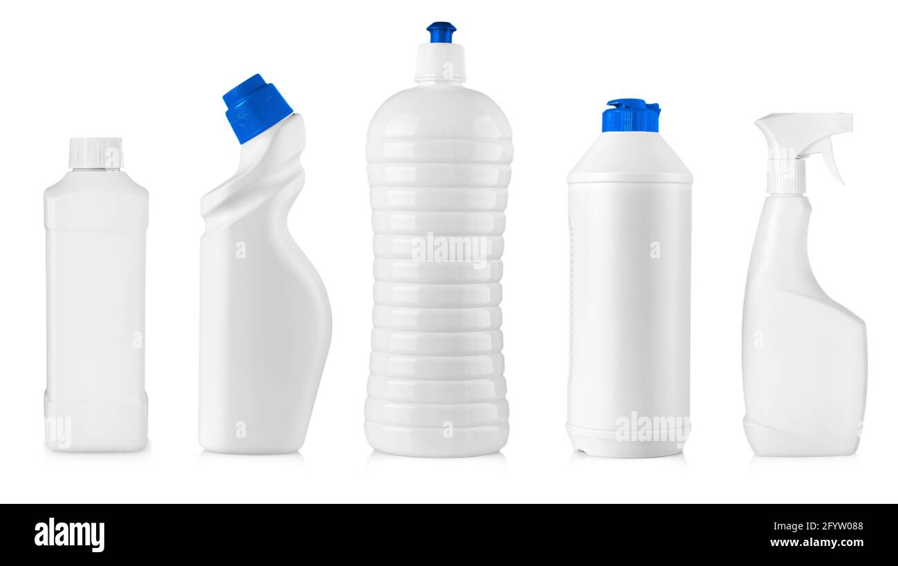 The set of white kitchen cleaning bottles isolated on white background ...