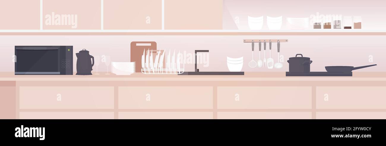 modern kitchen interior empty no people house room with furniture ...