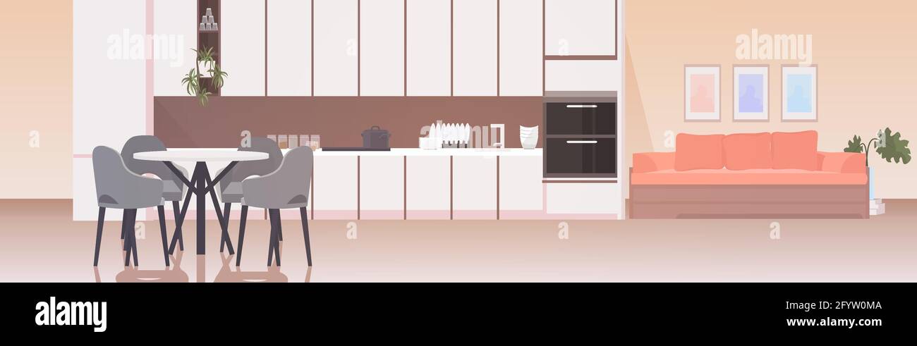 modern kitchen interior empty no people house room with furniture ...