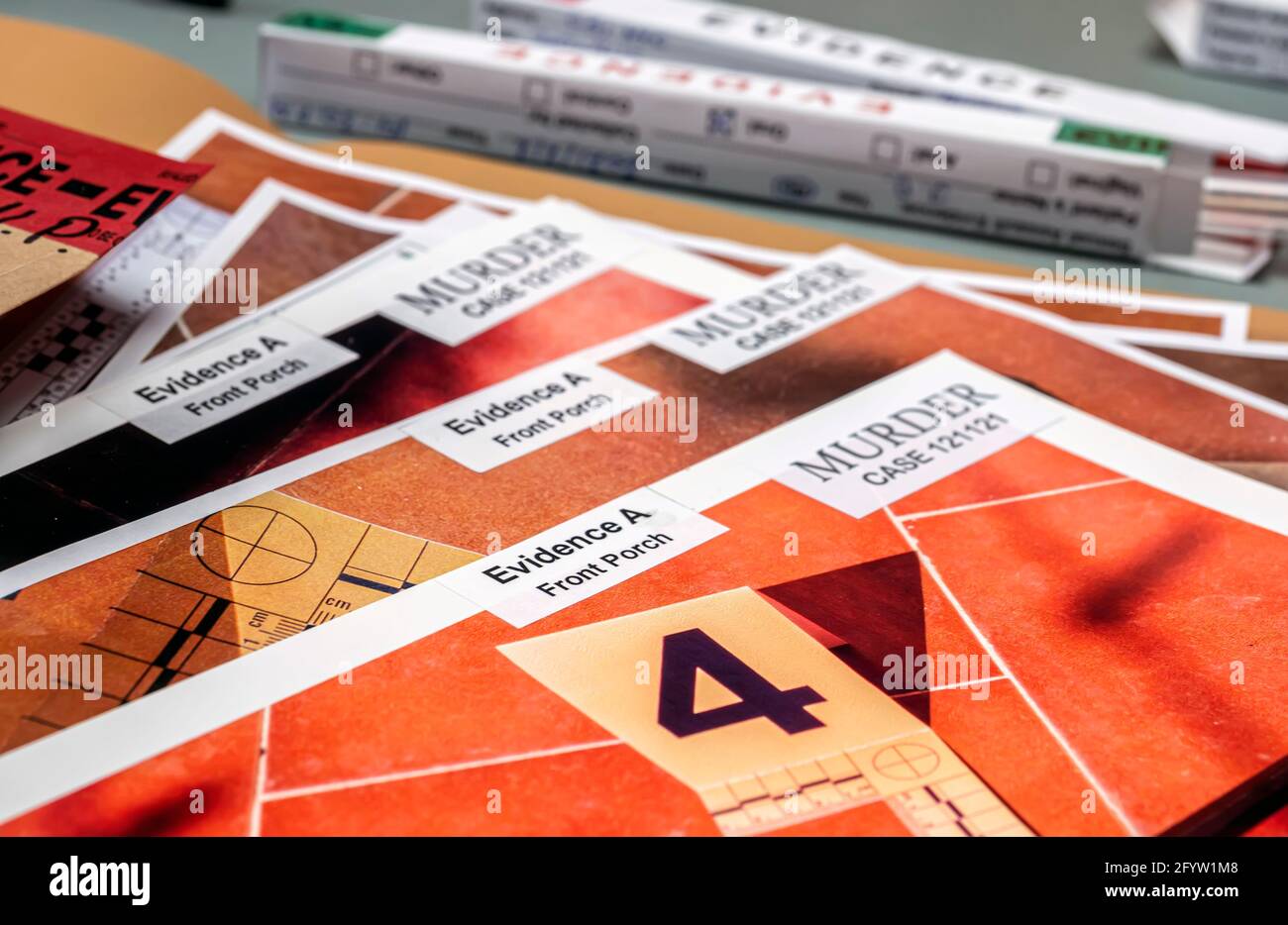 Several photos taken at the crime scene, numbered pliers, crime lab ...