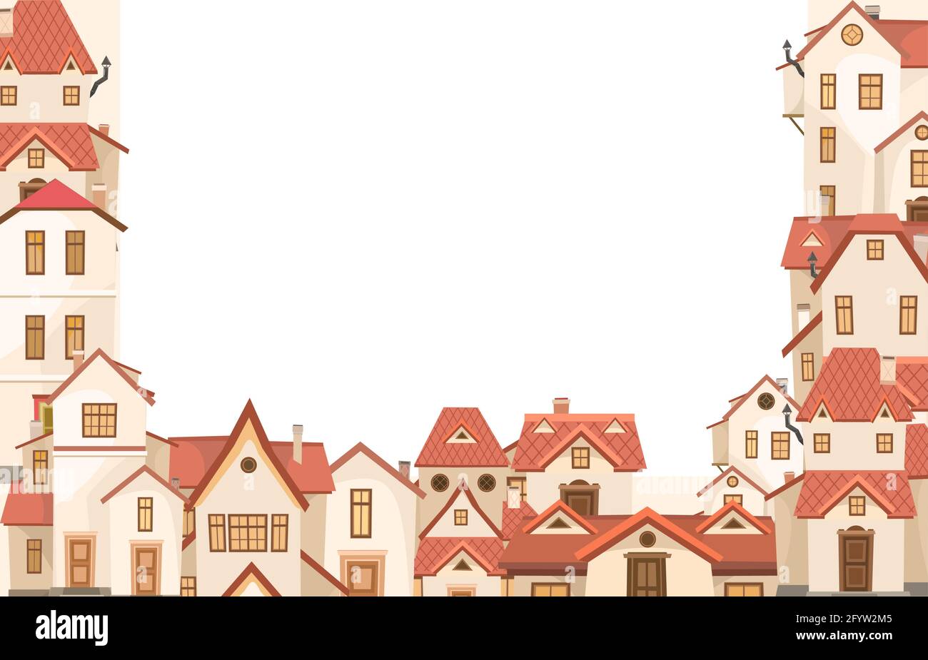 Cartoon houses. Village or town. Frame. A beautiful, cozy country house ...