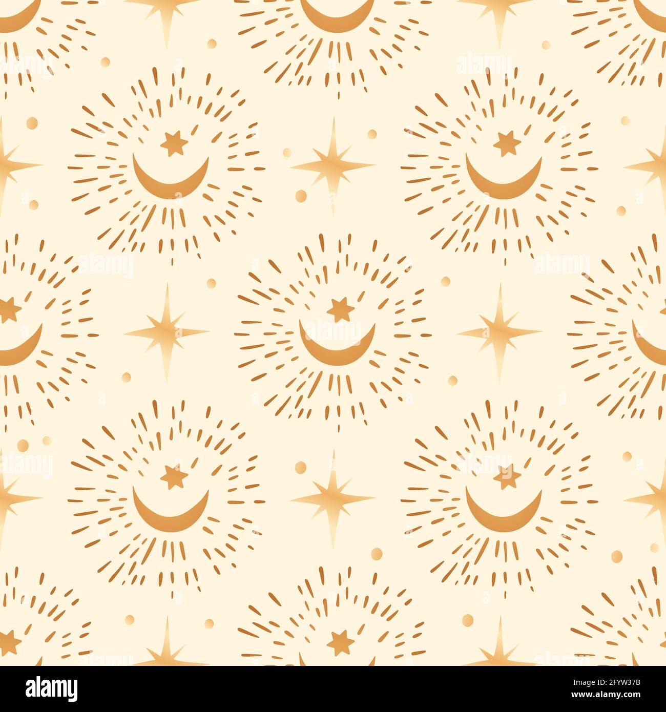 Celestial universe moon star seamless golden pattern decor decoration shine science space ...