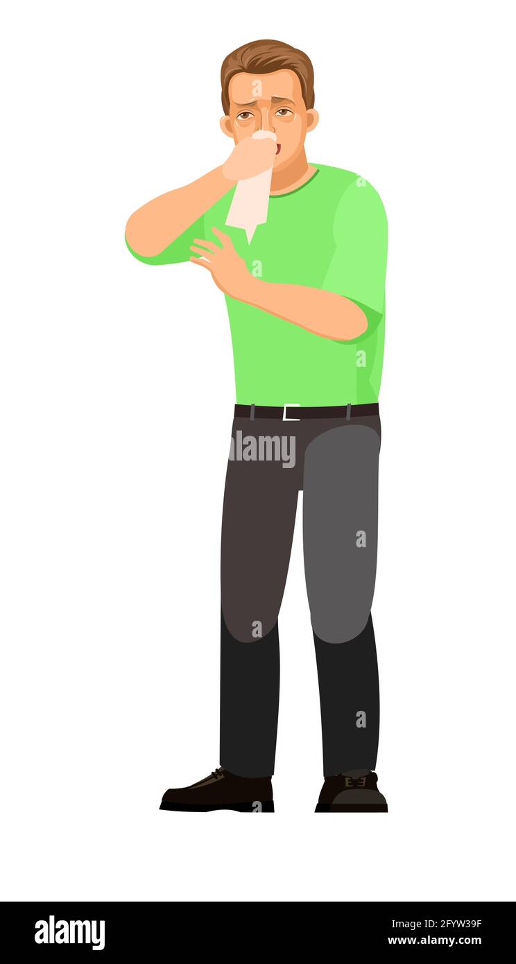 Guy is sick. Colds, flu. Runny nose. Young handsome boy. Its sad. In ...