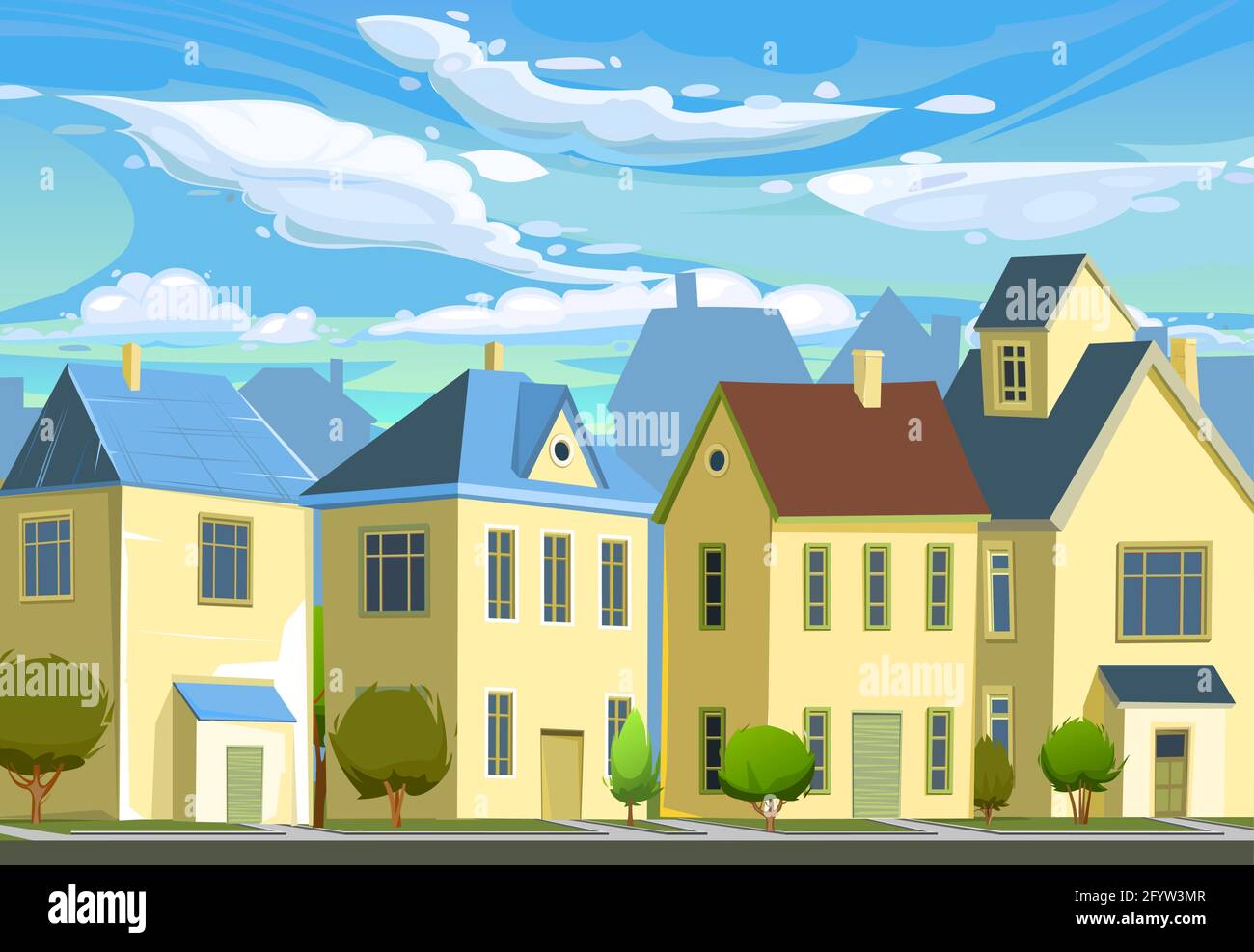 A village or a small rural town. Small houses. Street in a cheerful ...