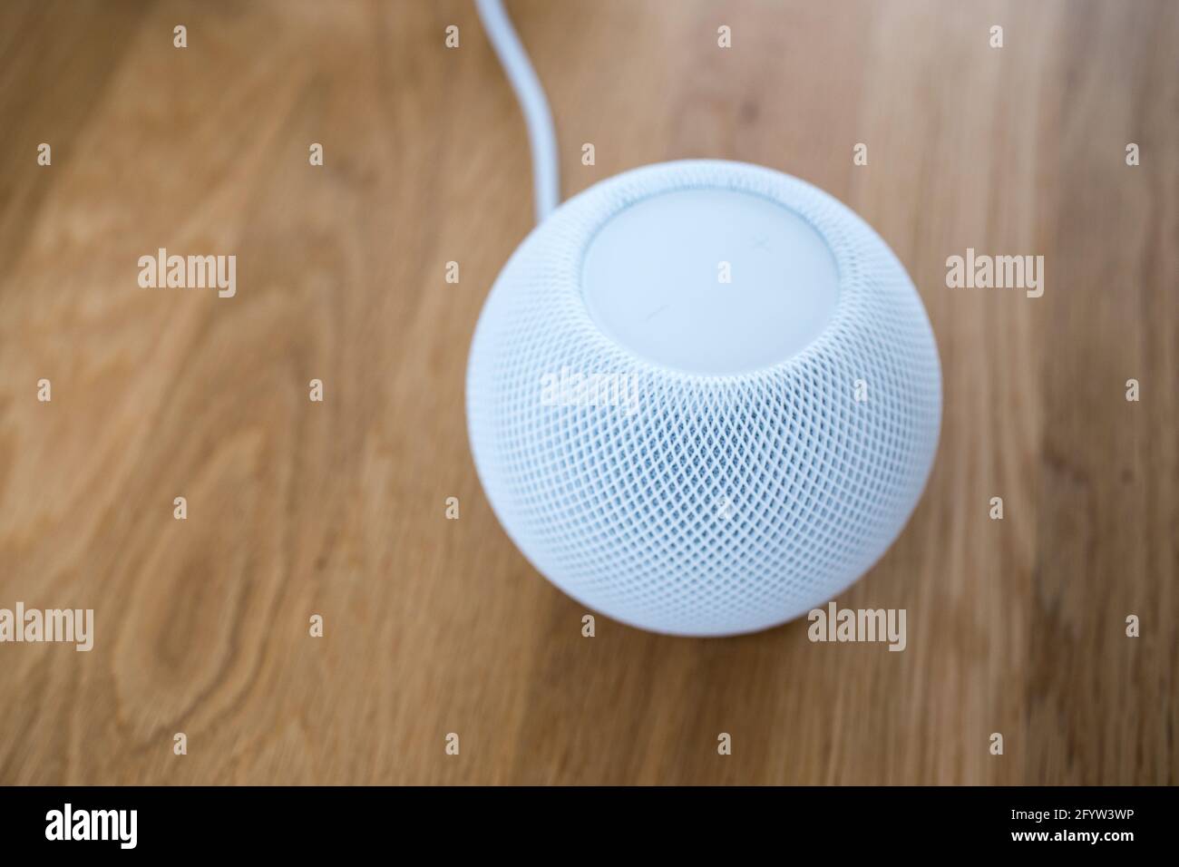 Smart speaker on table desk, voice controlled, device, smart home ...