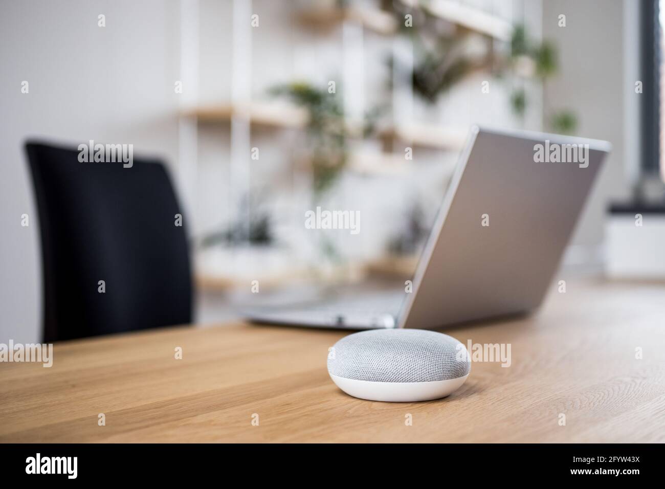 Smart speaker on table desk, voice controlled, device, smart home ...