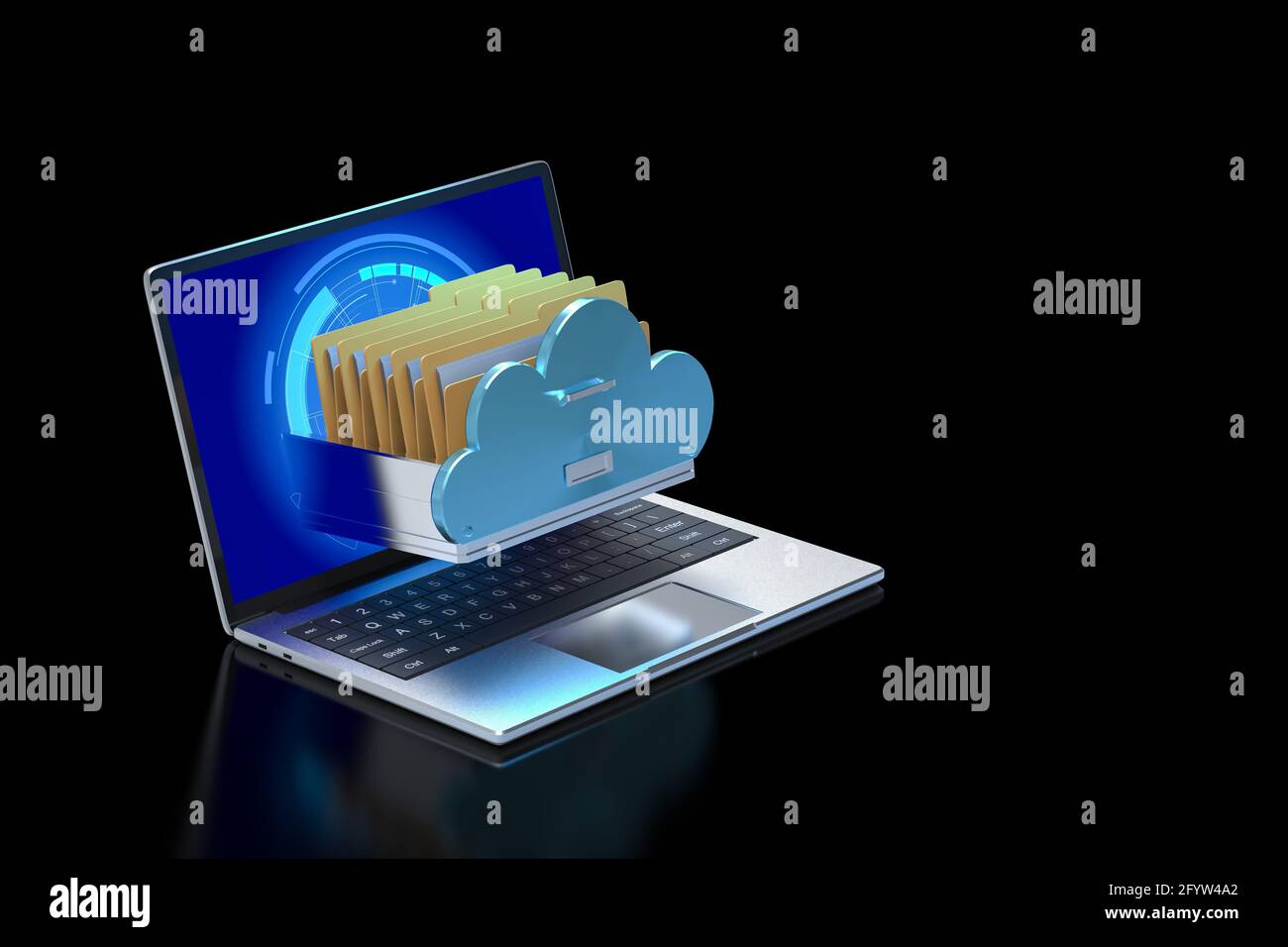 Cloud storage technology with 3d rendering files in cloud with computer ...
