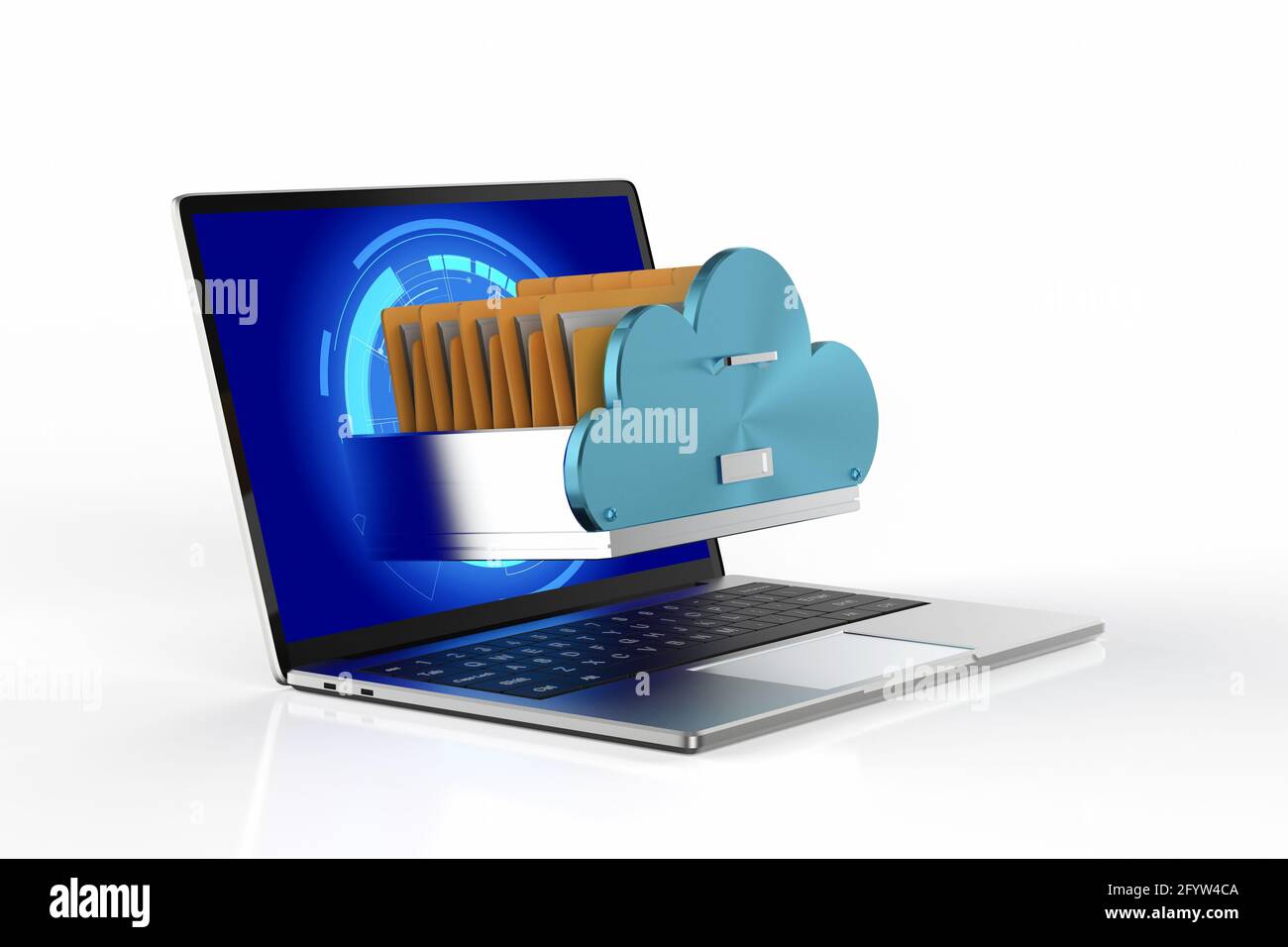 Cloud storage technology with 3d rendering files in cloud with computer ...