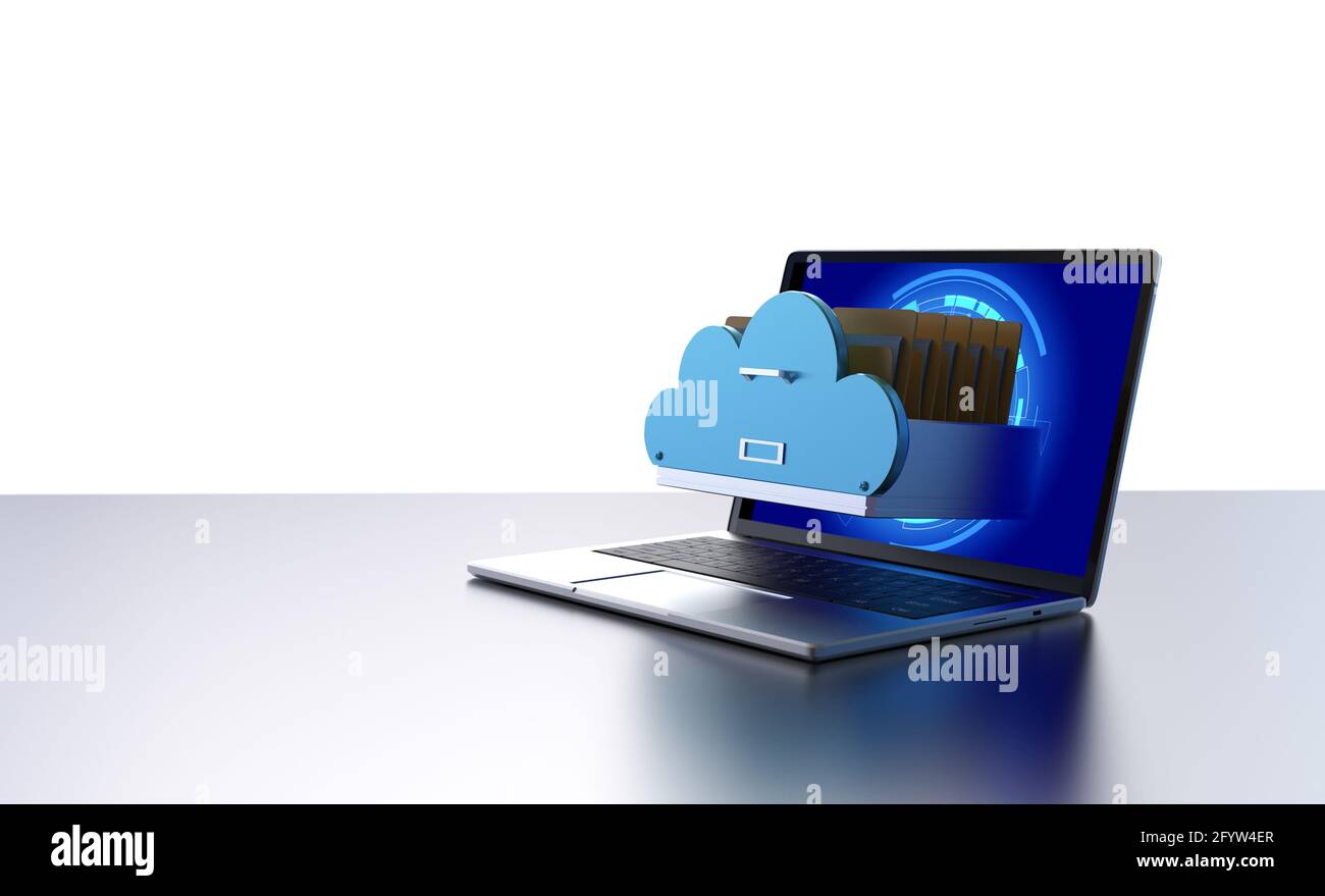 Cloud storage technology with 3d rendering files in cloud with computer ...
