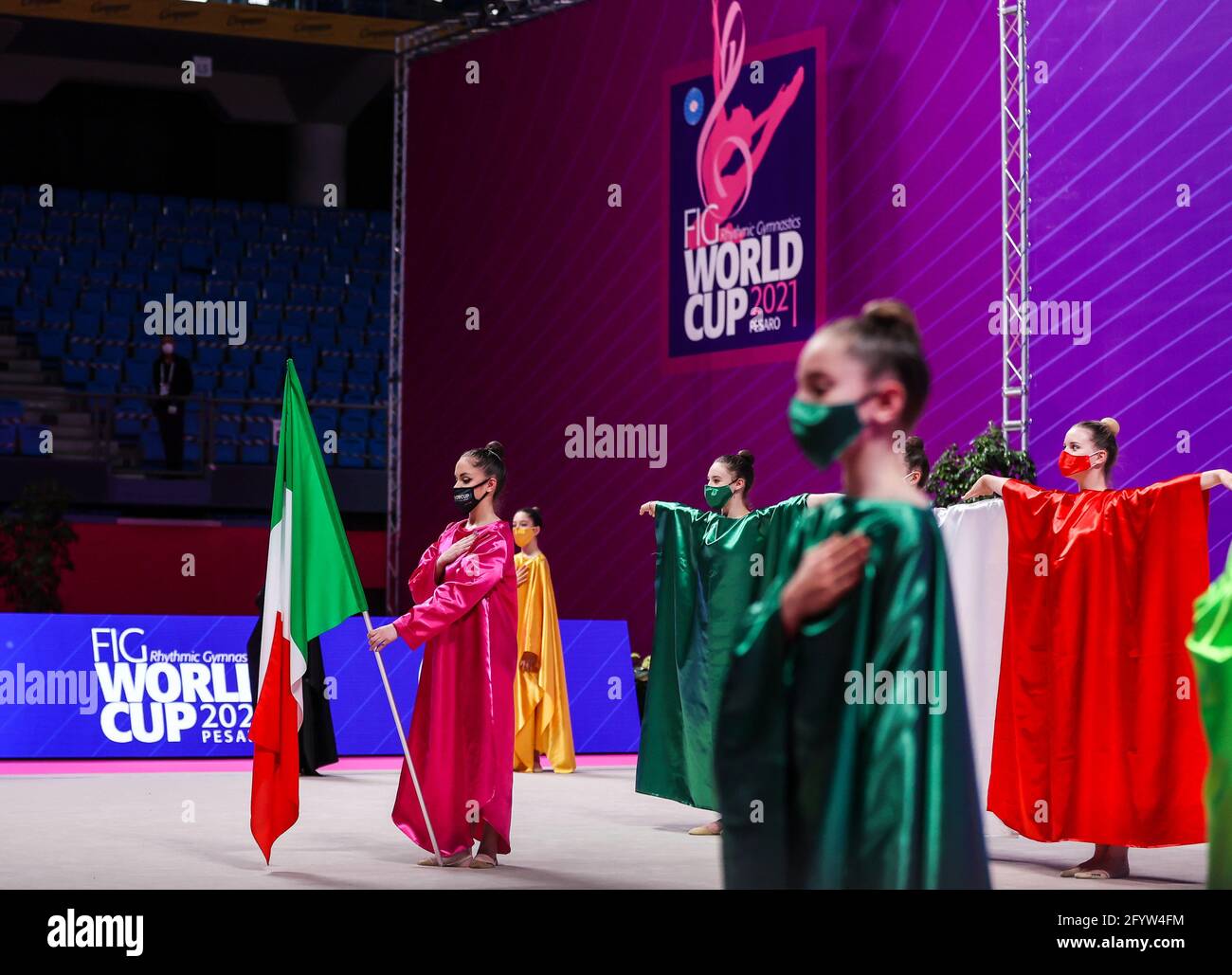 Italian flag during the Rhythmic Gymnastics FIG World Cup 2021 Pesaro ...