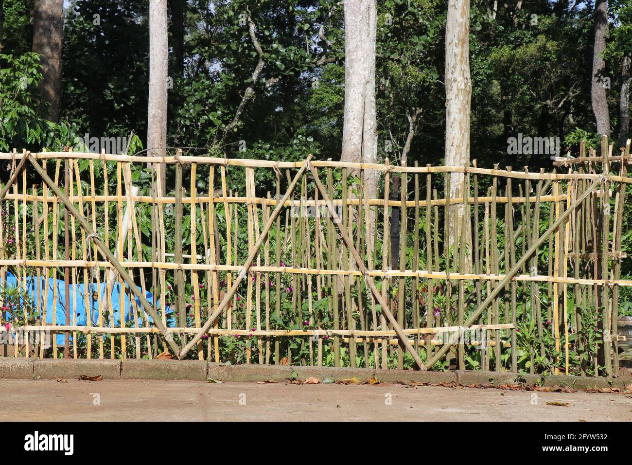Farm gate on rural place made from wooden sticks. Gate made from ...