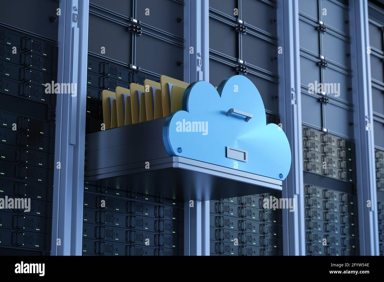 Cloud storage technology with 3d rendering drawer with files in cloud ...