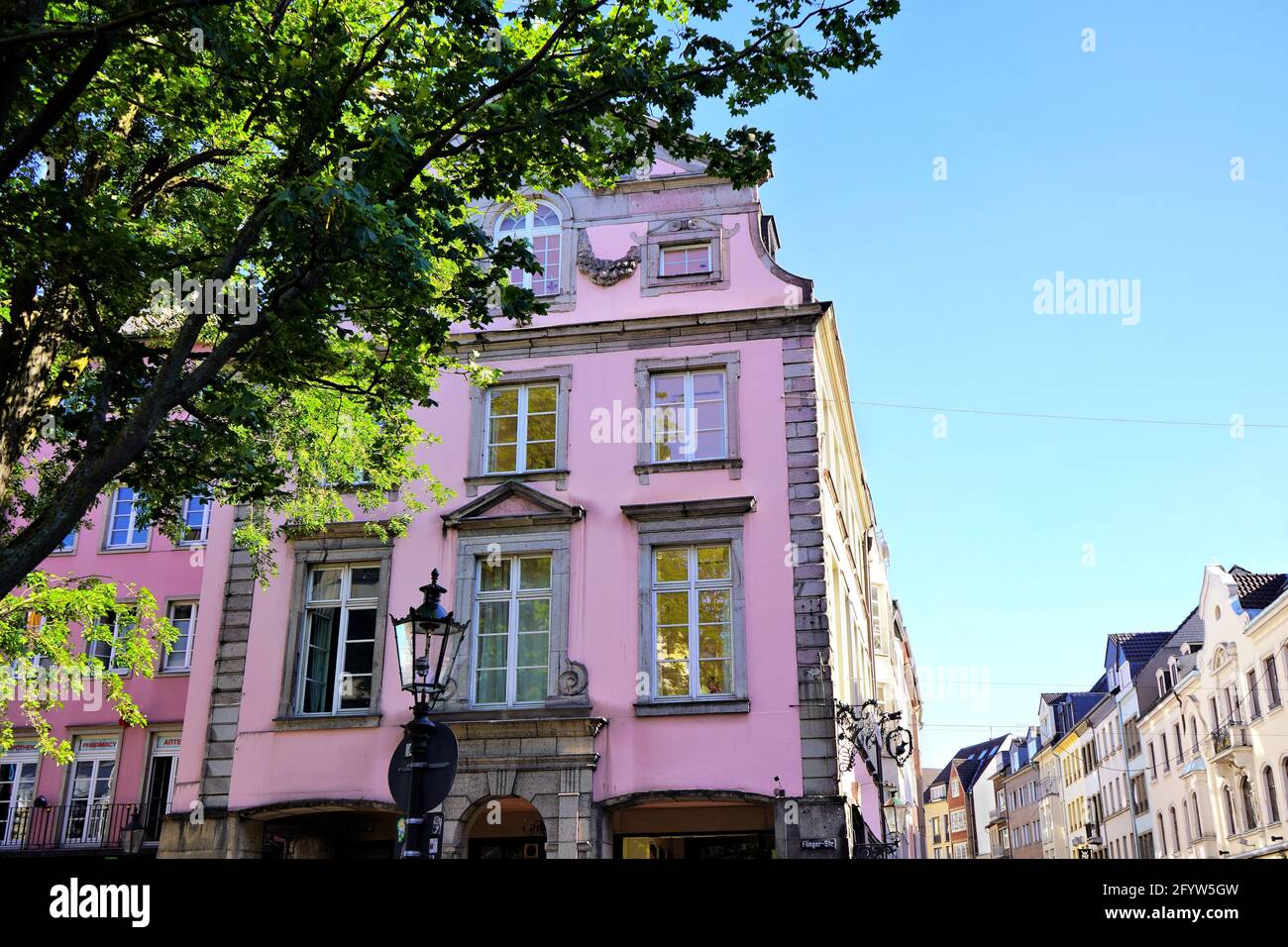 Typical romantic buildings in the historic Old Town in Düsseldorf near ...