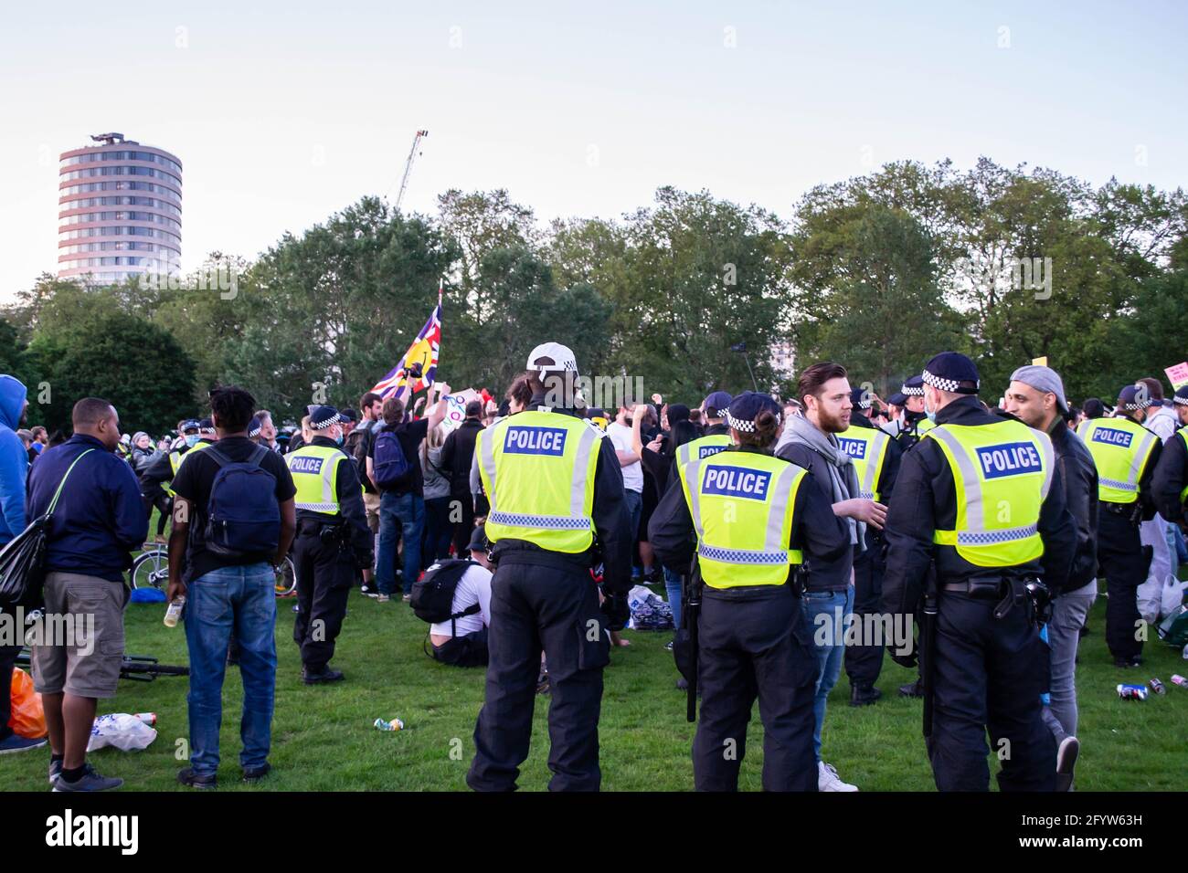 London, England. 29th May, 2021. Protesters at a Unite For Freedom anti ...