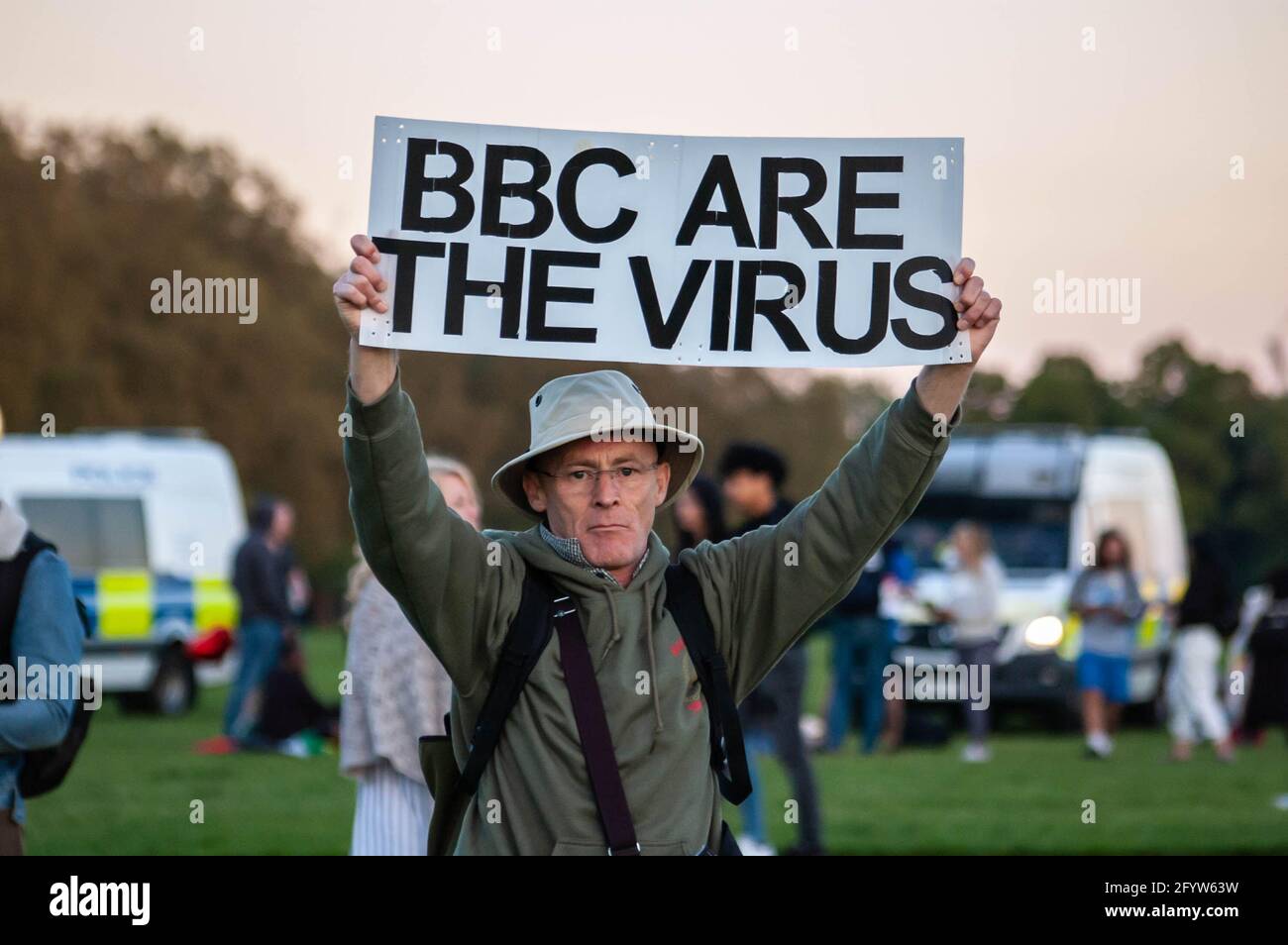 London, England. 29th May, 2021. Protesters at a Unite For Freedom anti ...