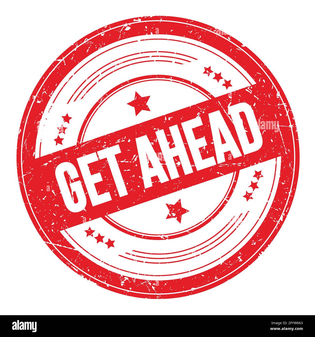 GET AHEAD text on red round grungy texture stamp Stock Photo - Alamy