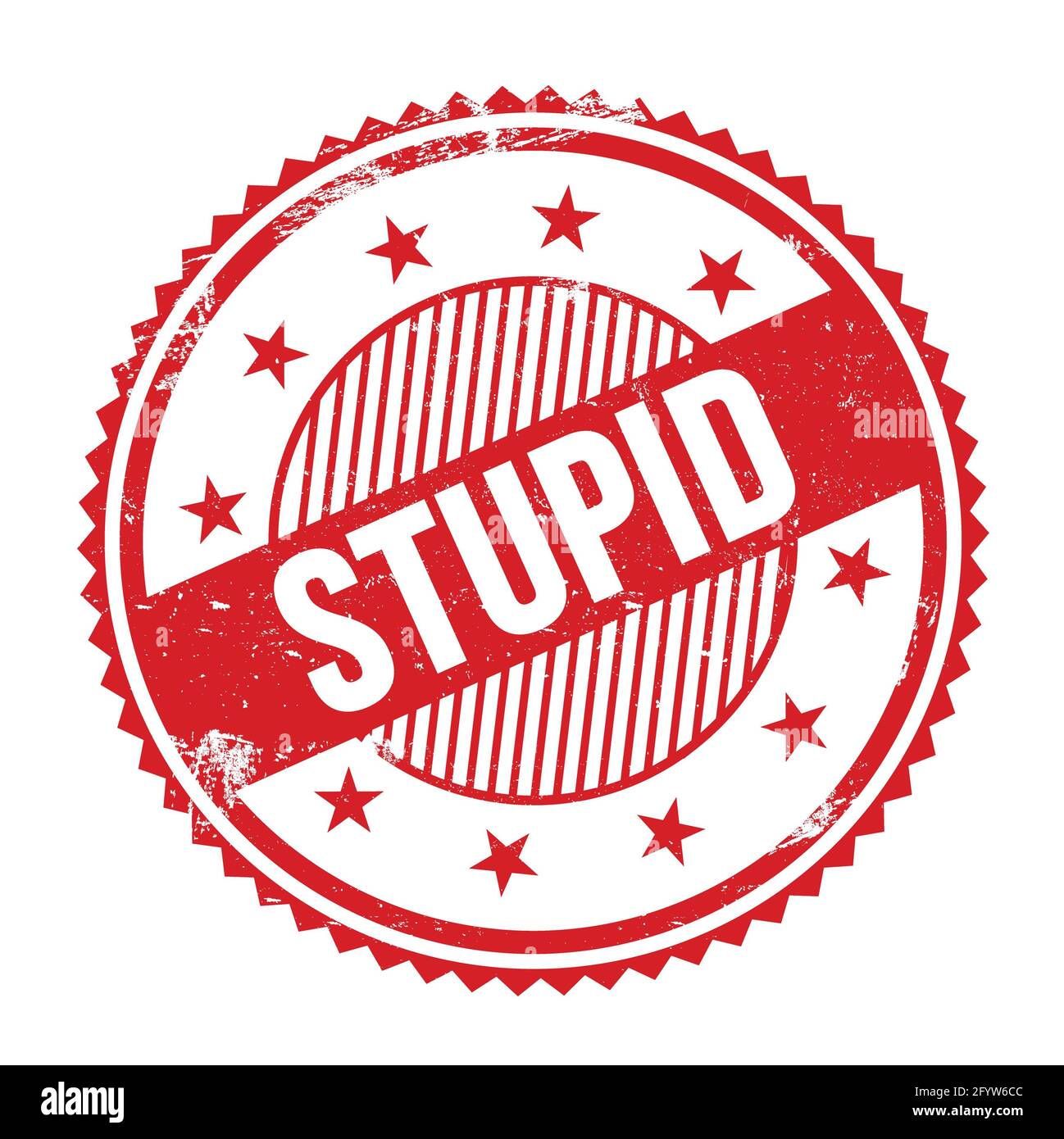 STUPID text written on red grungy zig zag borders round stamp Stock ...