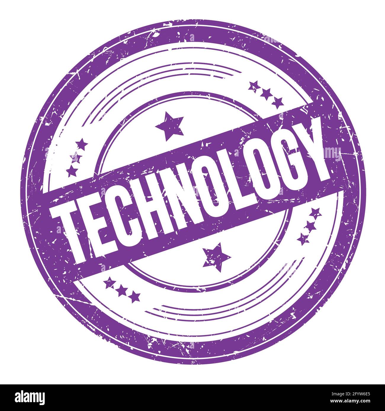 TECHNOLOGY text on violet indigo round grungy texture stamp Stock Photo ...