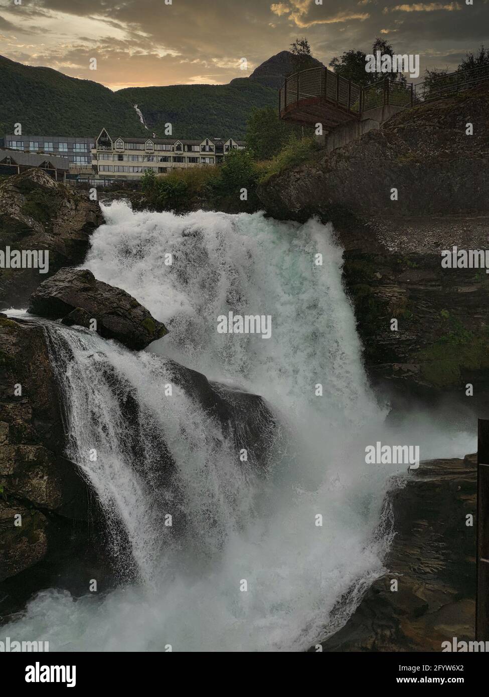 The scenic view of Geiranger waterfall, Geiranger, Norway Stock Photo ...