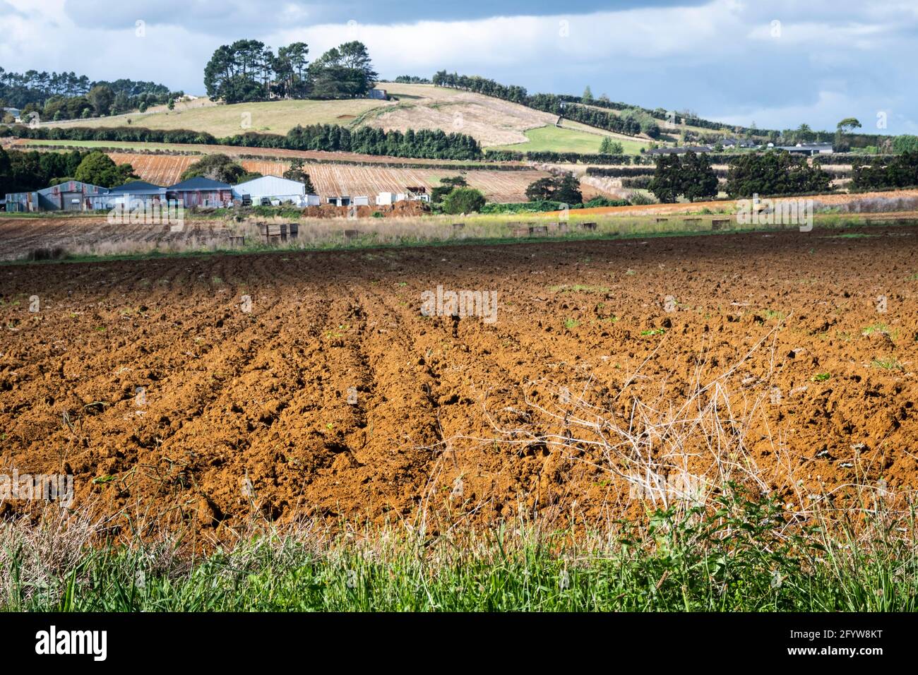 Ploughed fields, Pukekoe, Auckland, North Island, New Zealand Stock ...