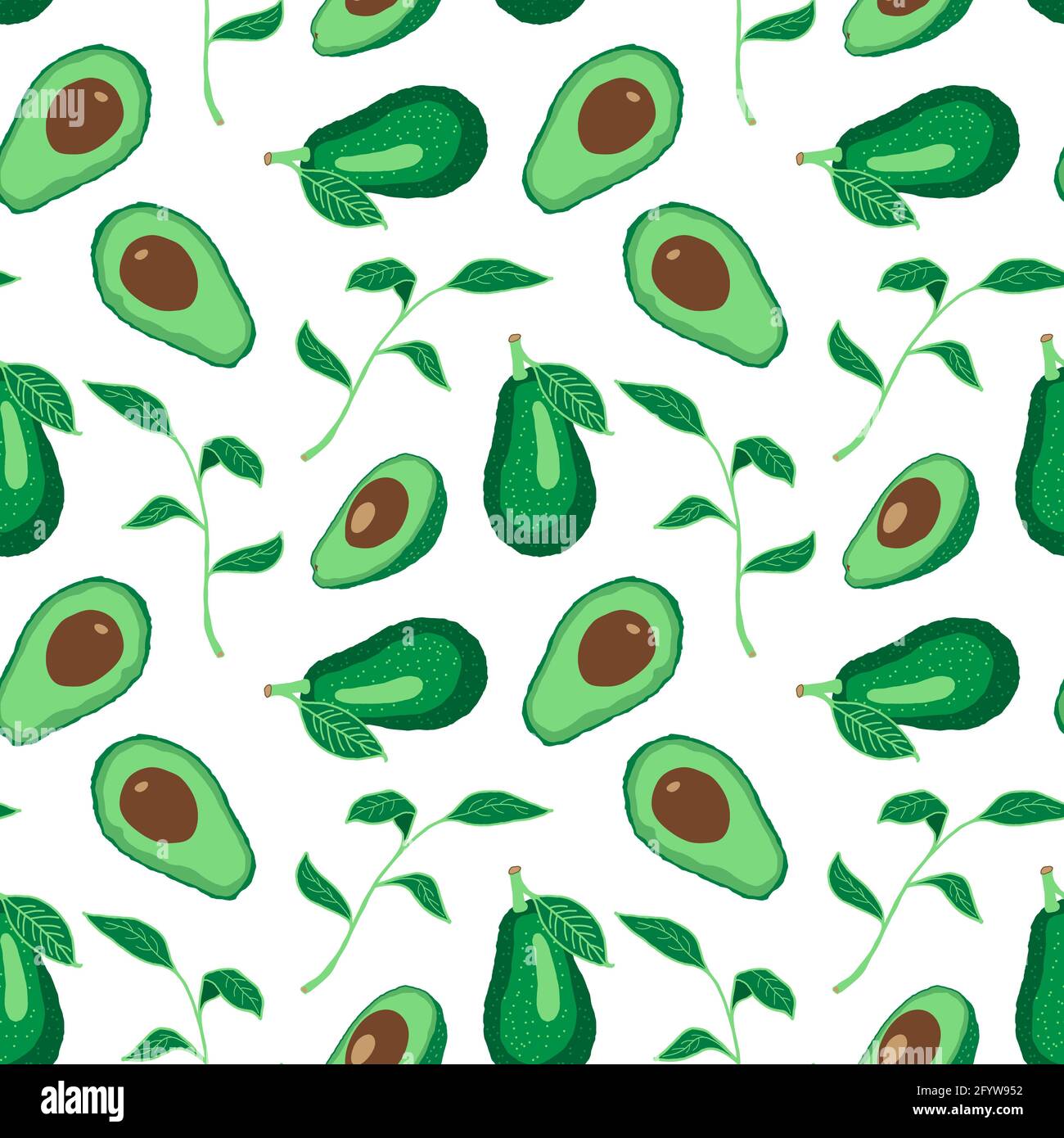 Cute hand drawn avocado seamless pattern. Organic food print. Vector ...